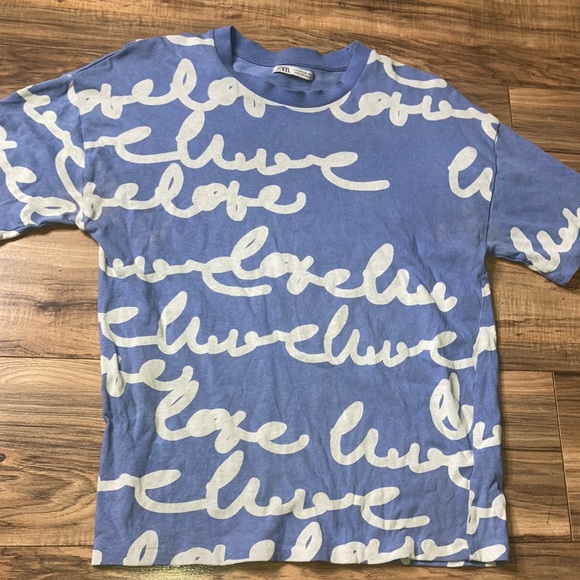 Zara | Shirts | Zara Mens Shirt Love Letter Cursive Writing Sky Blue ...